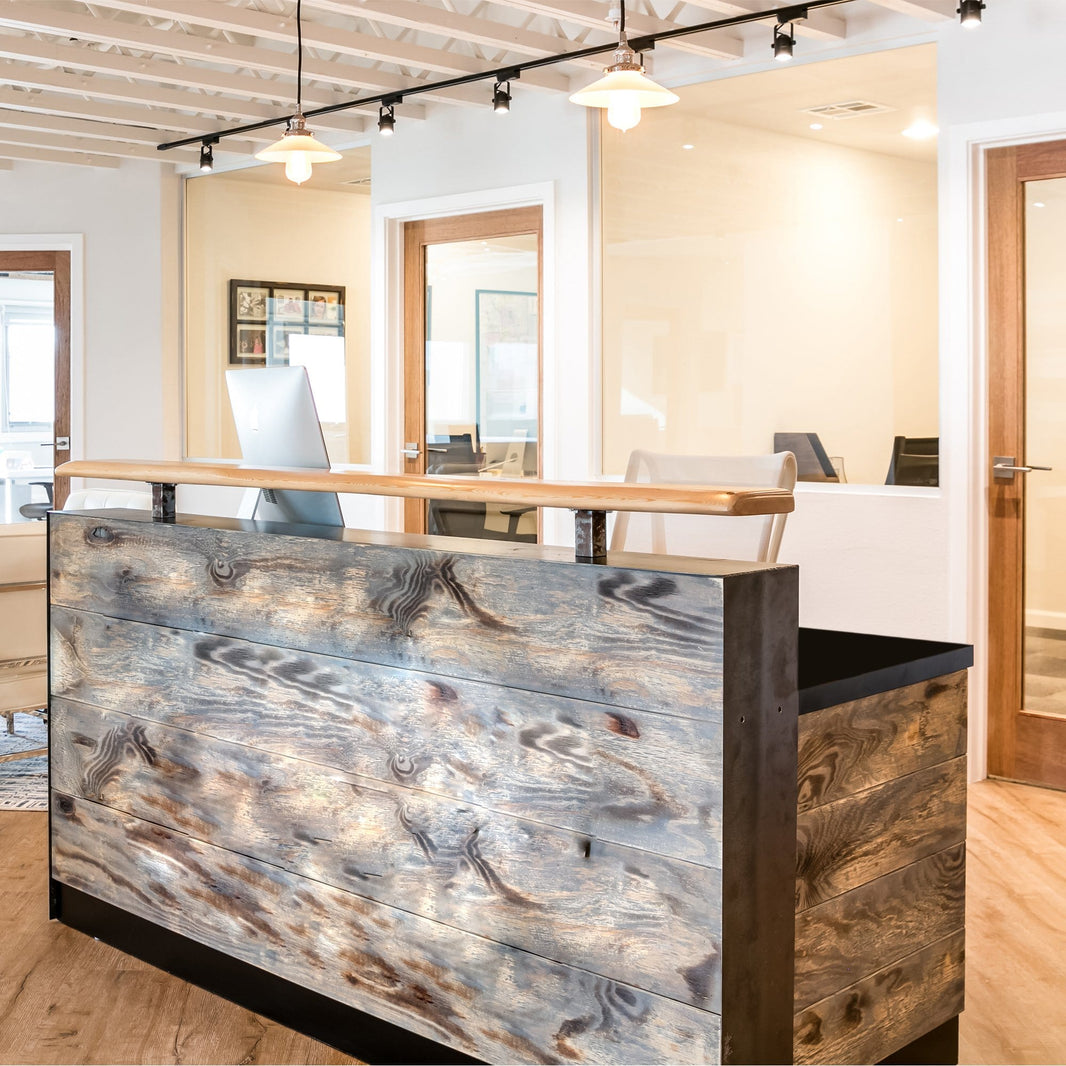 Custom Rustic Industrial Reclaimed Wood Reception Desks – Reception ...