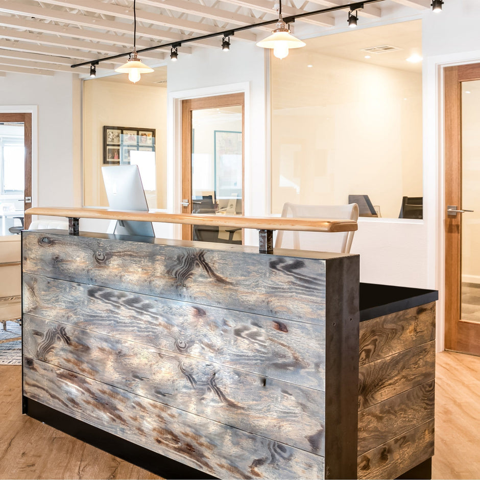 Custom Rustic Industrial Reclaimed Wood Reception Desks – Reception ...